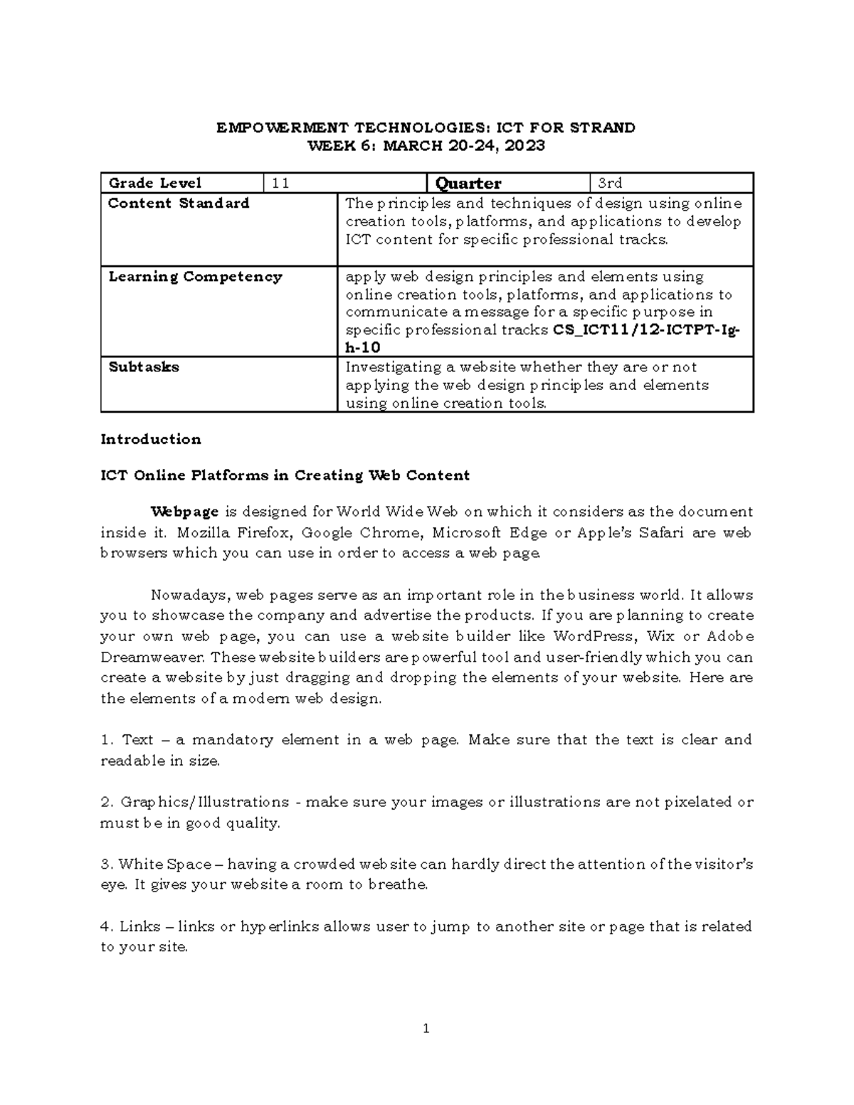 Emtech AS6 - N/A - 1 EMPOWERMENT TECHNOLOGIES: ICT FOR STRAND WEEK 6 ...