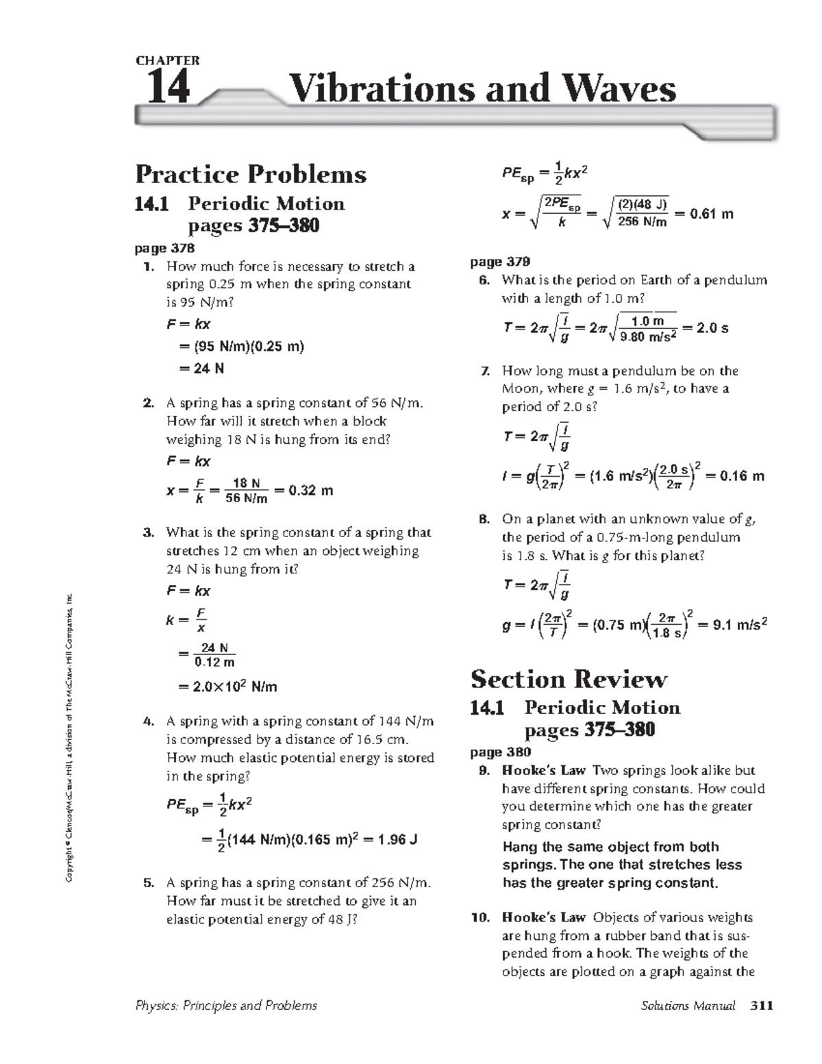 Solutions to some problems - Physics: Principles and Problems Solutions Manual 311 Copyright ...