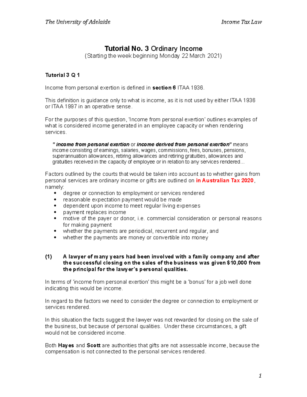 Tutorial No 3 Ordinary Income Solutions - Tutorial No. 3 Ordinary ...