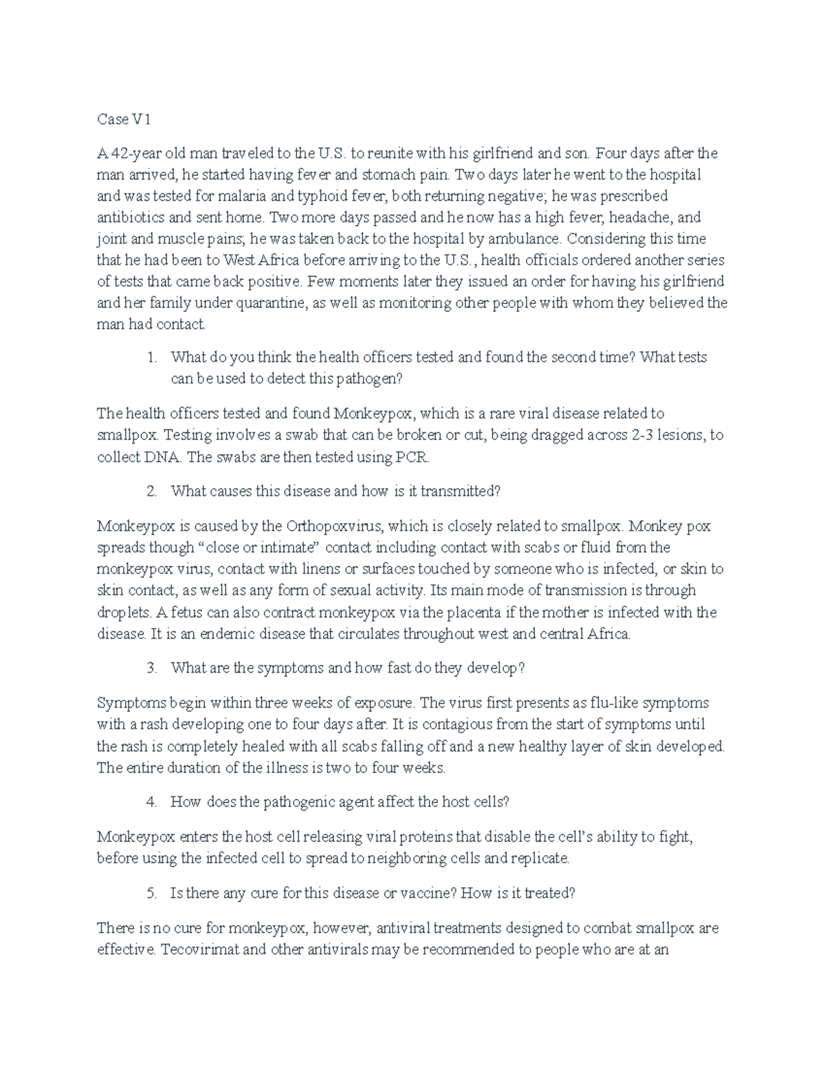 Case Studies Microbiology - Case V A 42-year old man traveled to the U ...