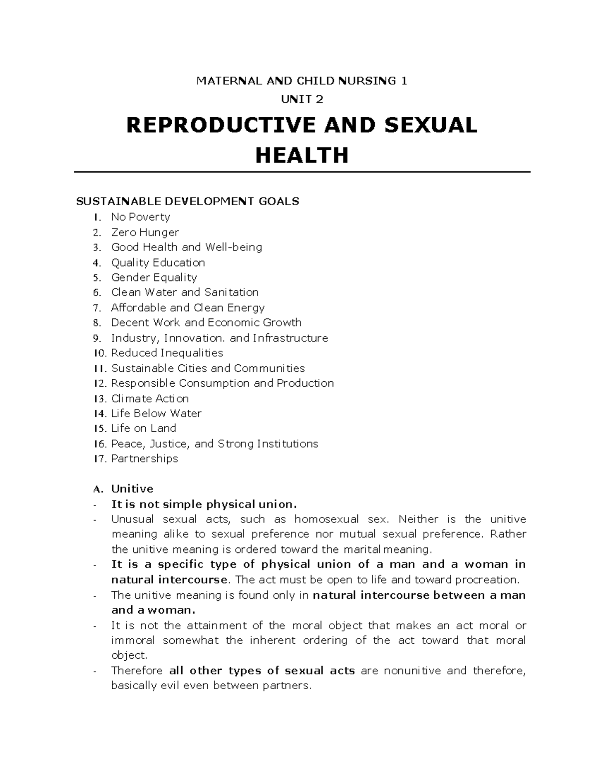Reproductive and Sexual Health - MATERNAL AND CHILD NURSING 1 UNIT 2 ...