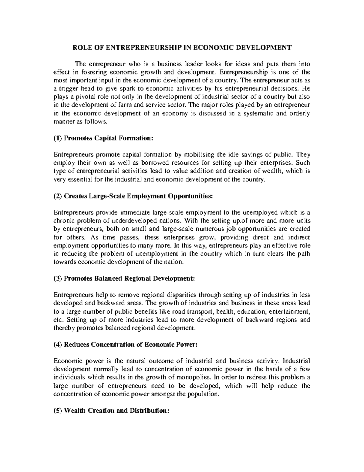 ROLE OF Entrepreneur - Lecture notes - ROLE OF ENTREPRENEURSHIP IN ...