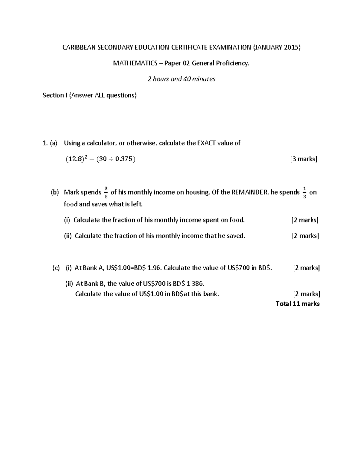 Jan 2015 - math - CARIBBEAN SECONDARY EDUCATION CERTIFICATE EXAMINATION ...