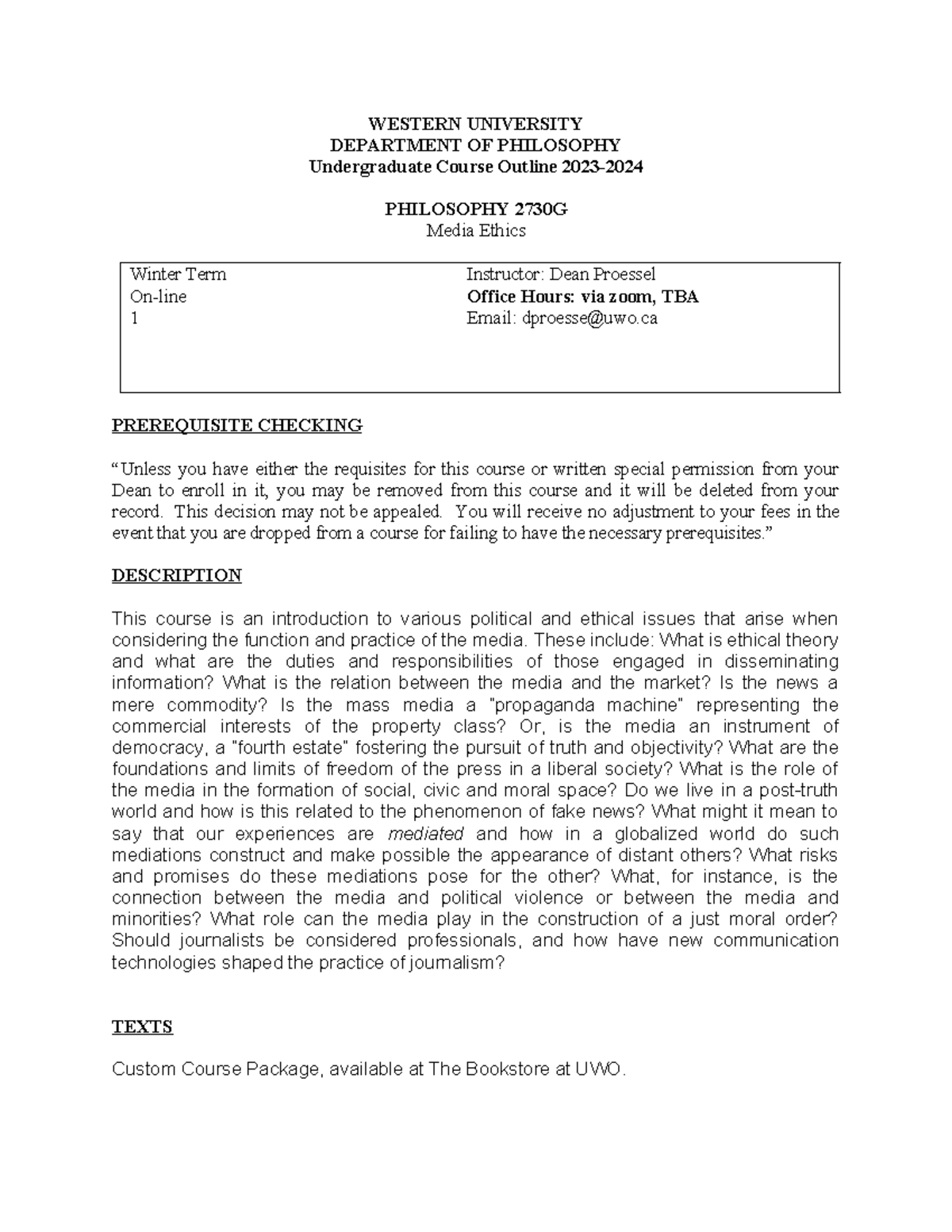 Course Outline 2730G, 2023-24 - WESTERN UNIVERSITY DEPARTMENT OF ...