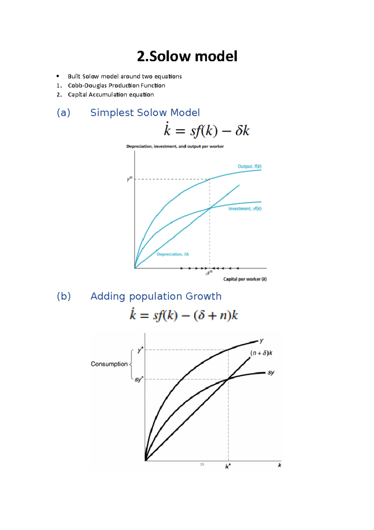 Models in Econ0028 - 2 model Built Solow model around two equations ...