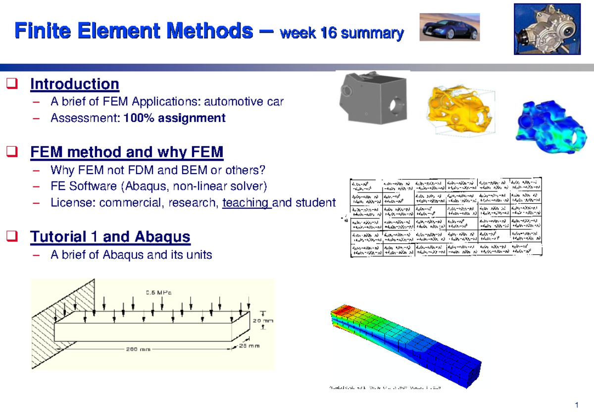 Week 17-Lecture slides - Introduction – A brief of FEM Applications ...