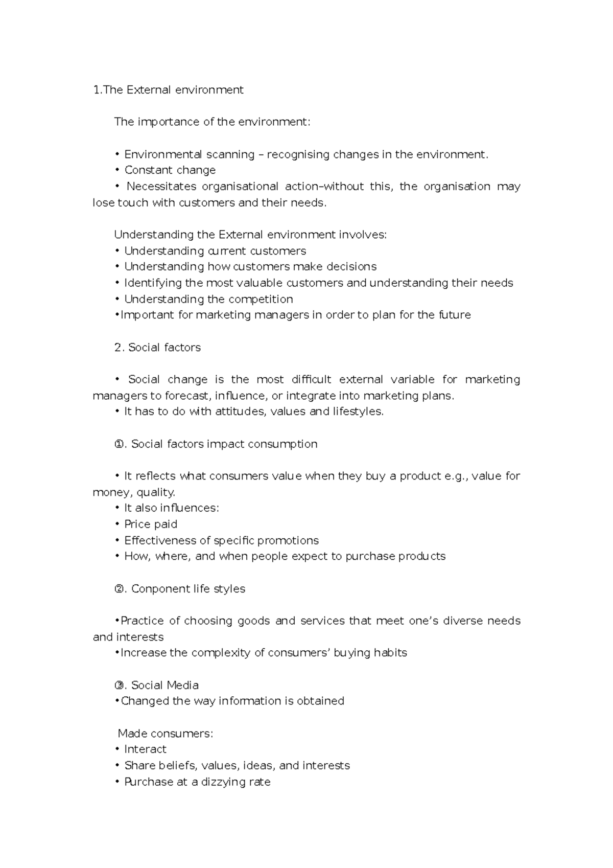 The external environment - 1 External environment The importance of the ...