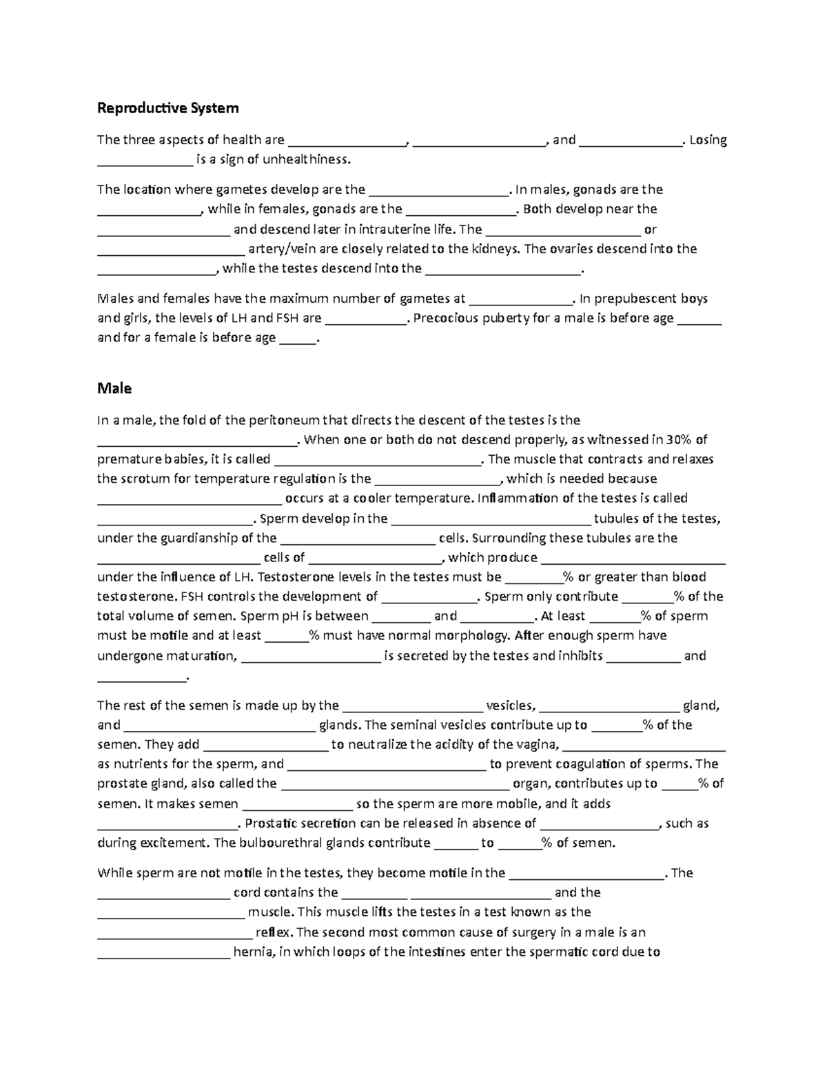 Reproductive System Fill in Blank - Reproductive System The three ...