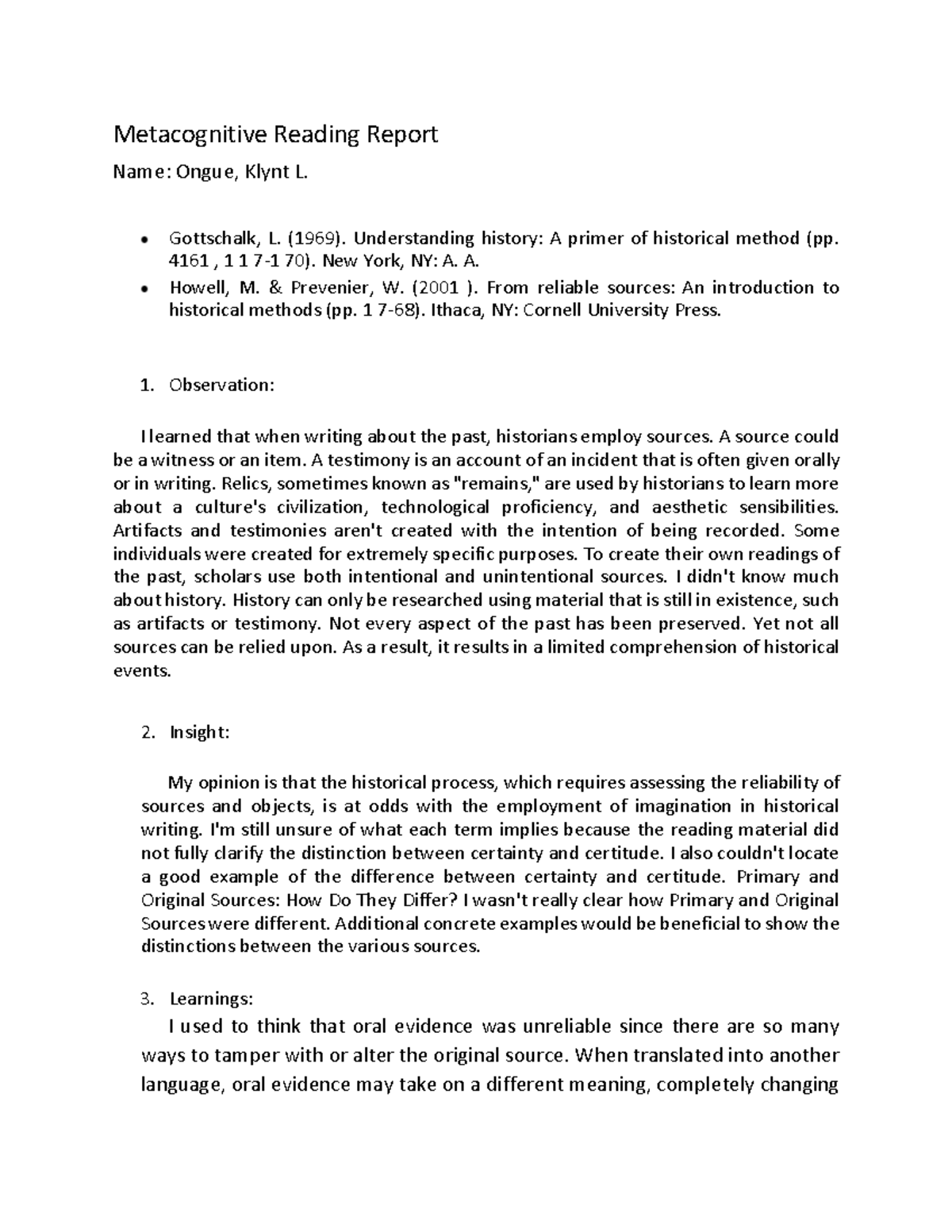 Assesment 1 MRR1 Module 1 - Metacognitive Reading Report Name: Ongue, Klynt L. Gottschalk, L ...