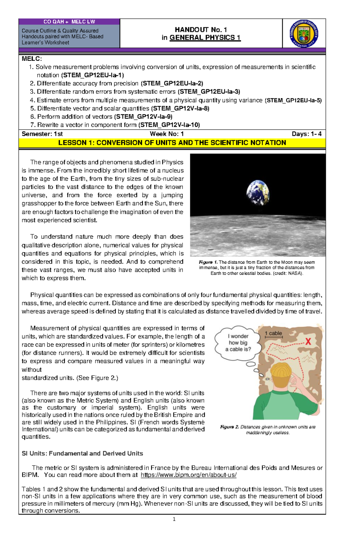 Week 1-Gen-Physics-HLAS-Q1 - CO QAH + MELC LW HANDOUT No. 1 in GENERAL ...
