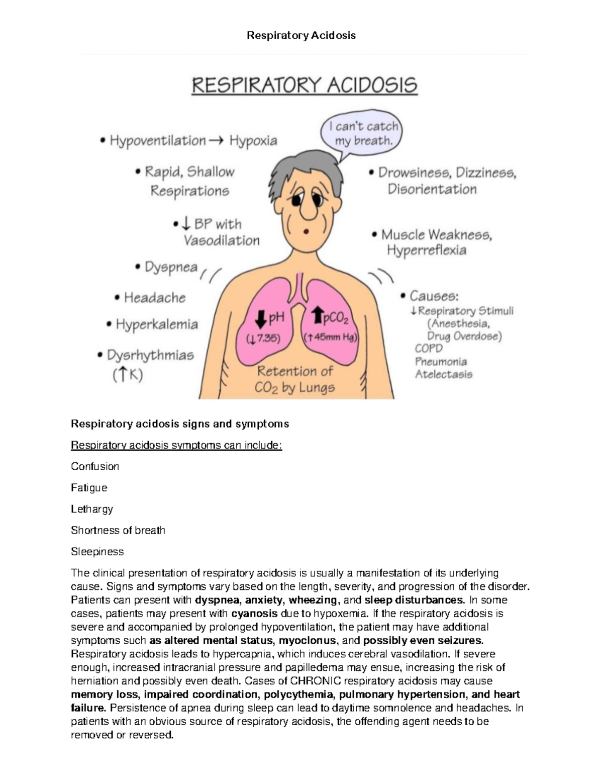 Resp acidosis signs and symptoms - Respiratory Acidosis Respiratory ...