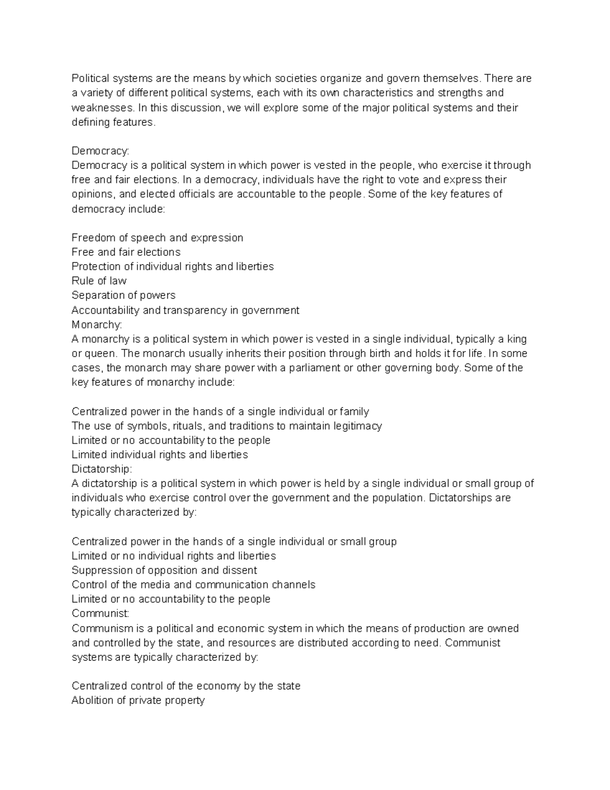 Different political systems - Political systems are the means by which ...