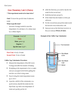 Gen Chemistry Lab 2 Notes - Kim Limos Gen Chemistry Lab 2 (Notes) This ...