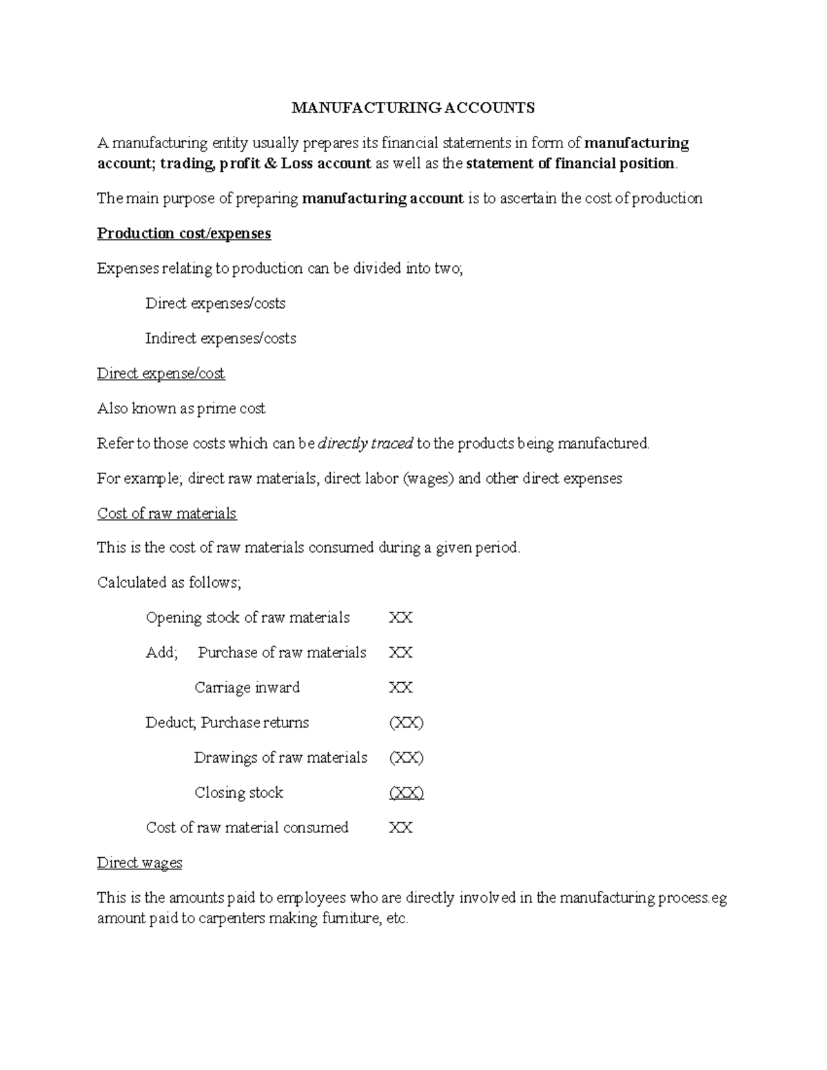 3-6-24 fa 2 first class notes - MANUFACTURING ACCOUNTS A manufacturing ...
