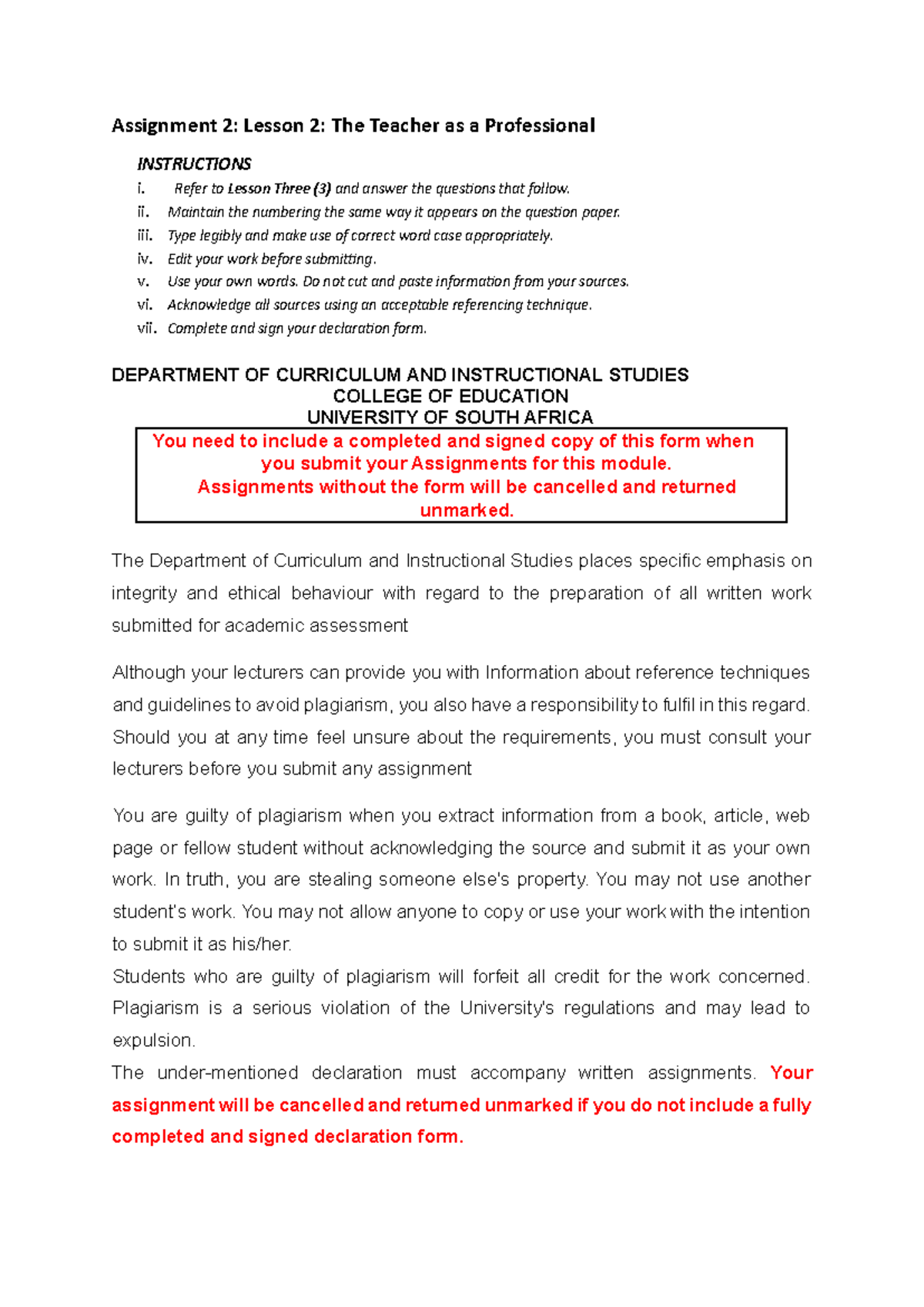 Semester 1 Assignment 2 2024 (10) - Assignment 2: Lesson 2: The Teacher ...