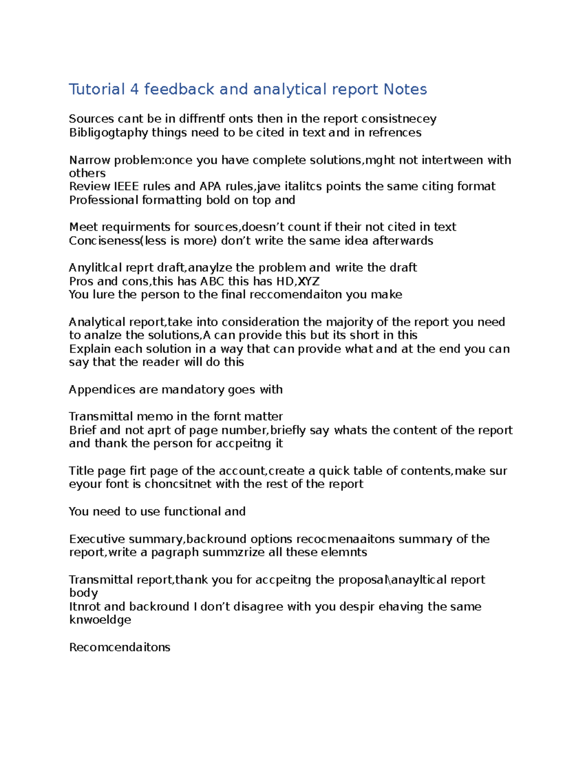 Tutorial 4 feedback and analytical report Notes - Studocu