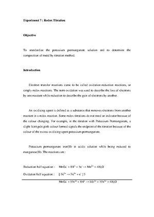 CHM420 Laboratory Report Experiment 4 - Experiment 5 : Chemical ...