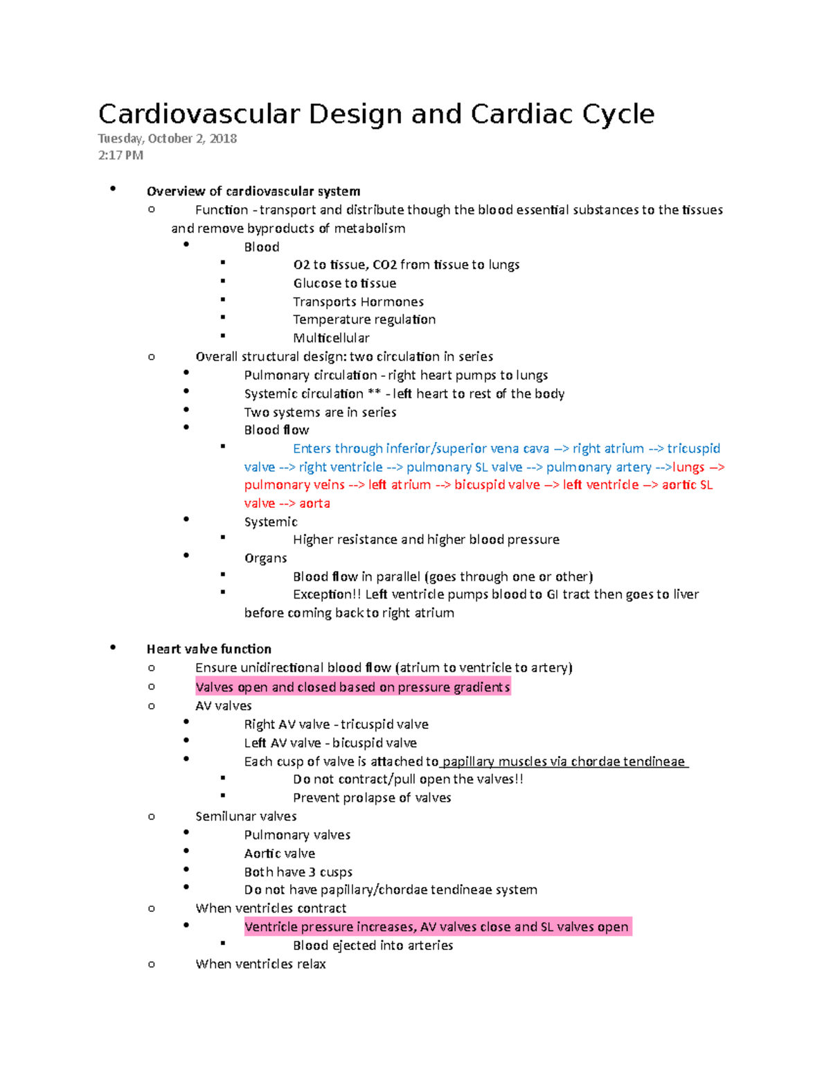 Cardiovascular Design and Cardiac Cycle - Cardiovascular Design and ...