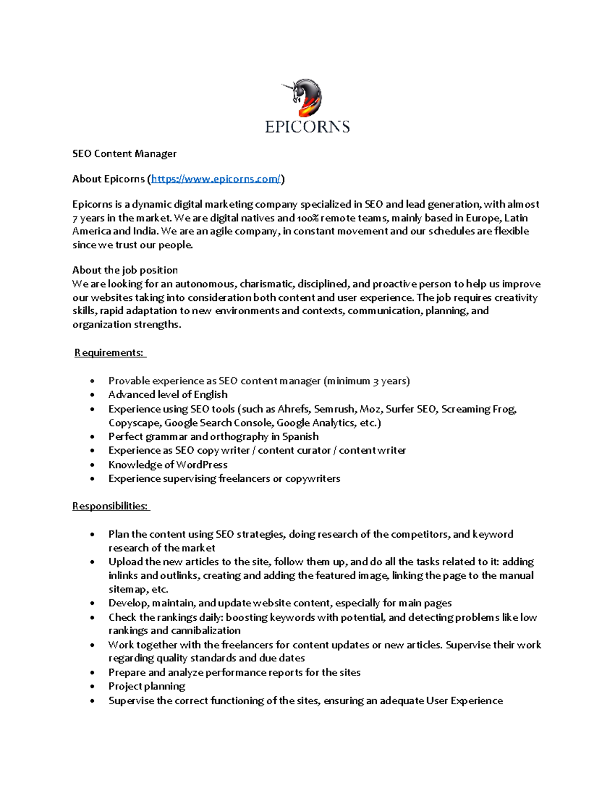 Content manager description (2)-1 - SEO Content Manager About Epicorns ...