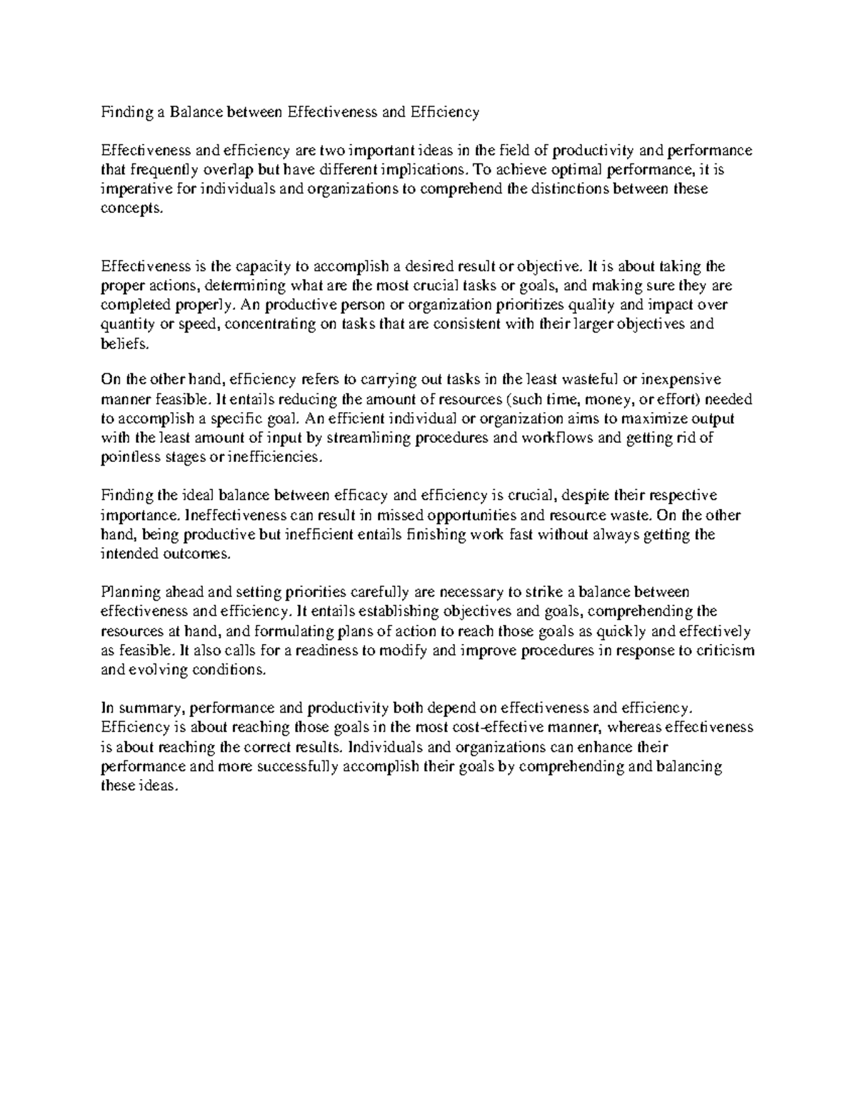 Effectiveness vs. Efficiency - Finding a Balance between Effectiveness and Efficiency ...