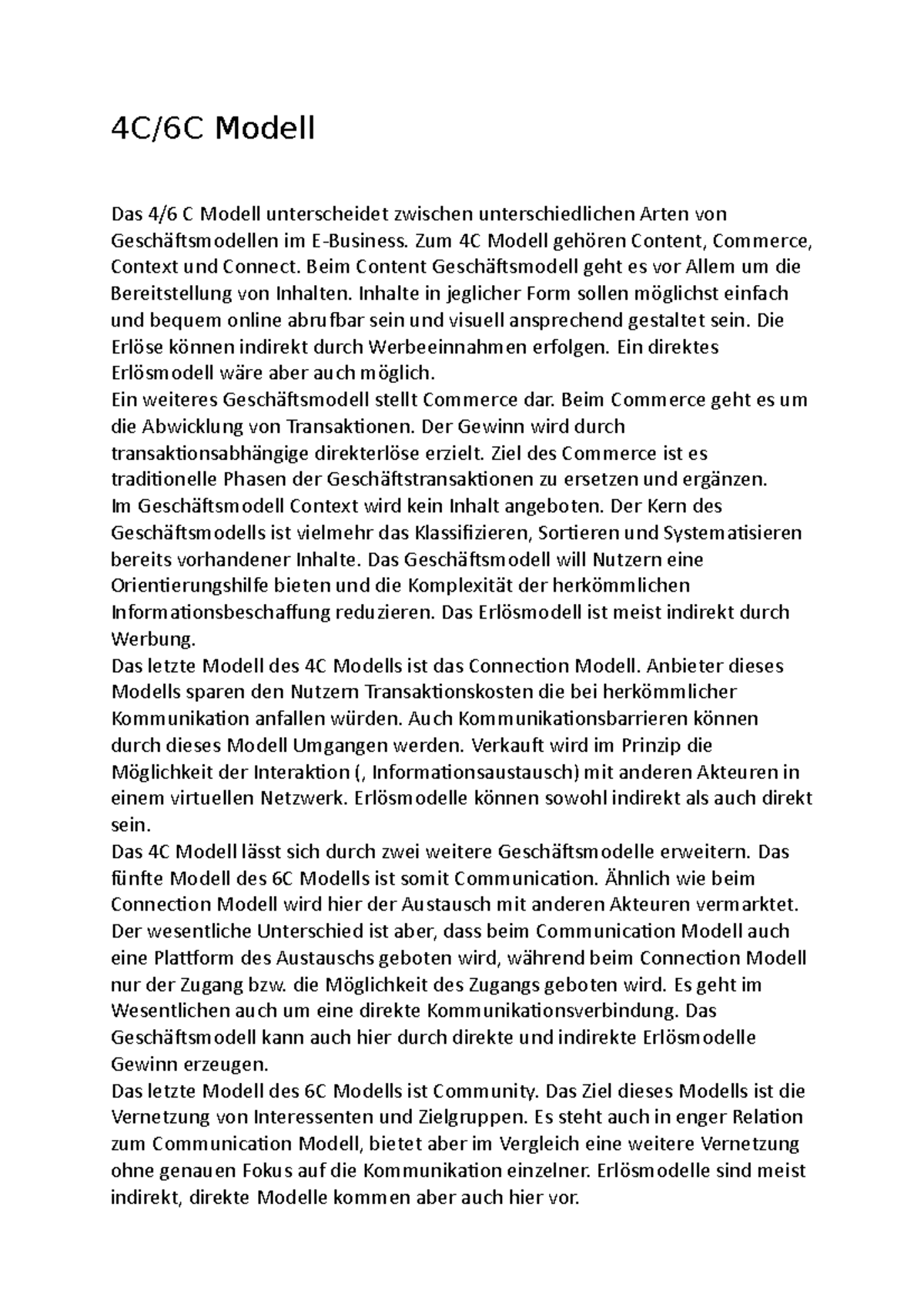 4C6C Modell - Vorlesungsnotizen 7 - 4C/6C Modell Das 4/6 C Modell ...