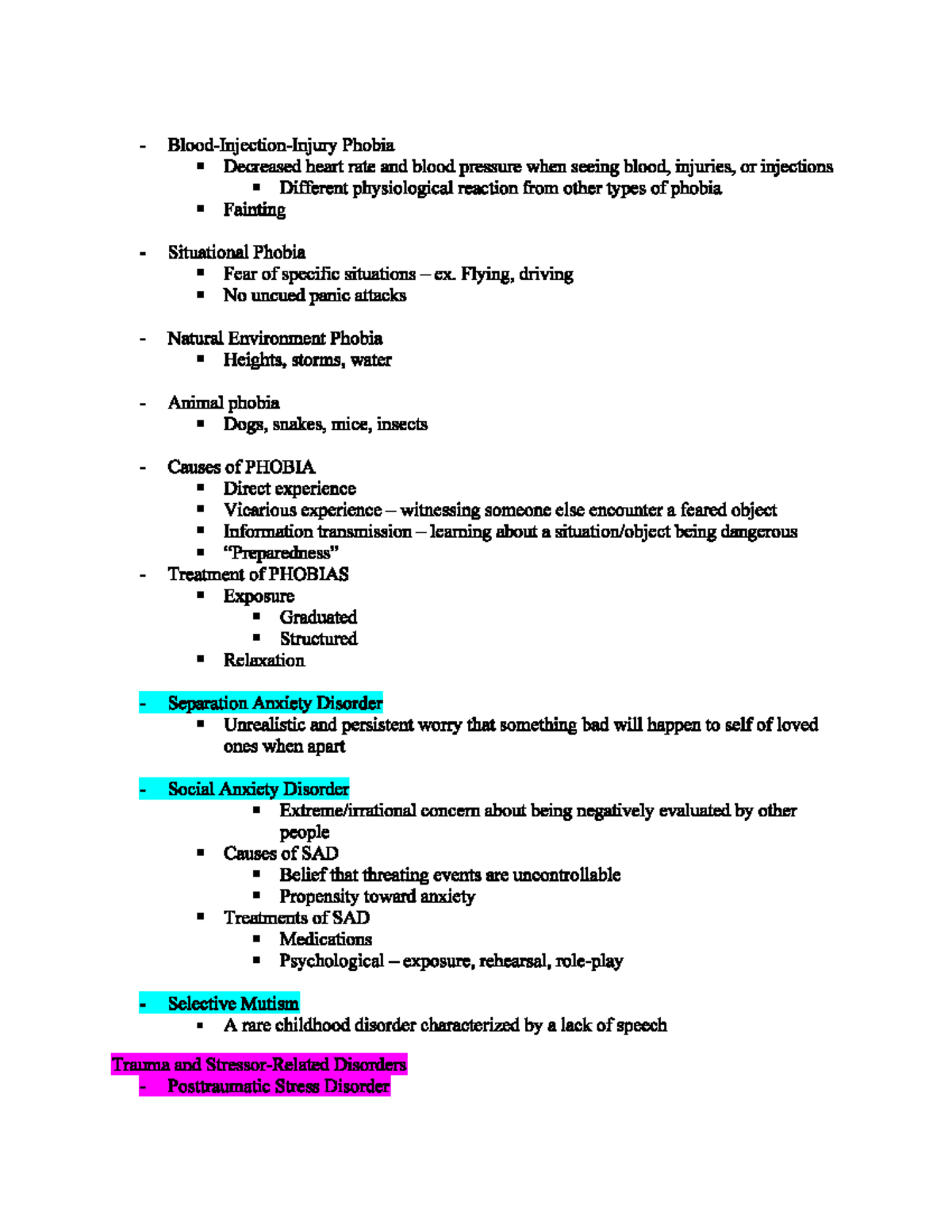 Abnormal Psychology Study Guide 1 pg3 - Phobia Decreased heart rate and ...