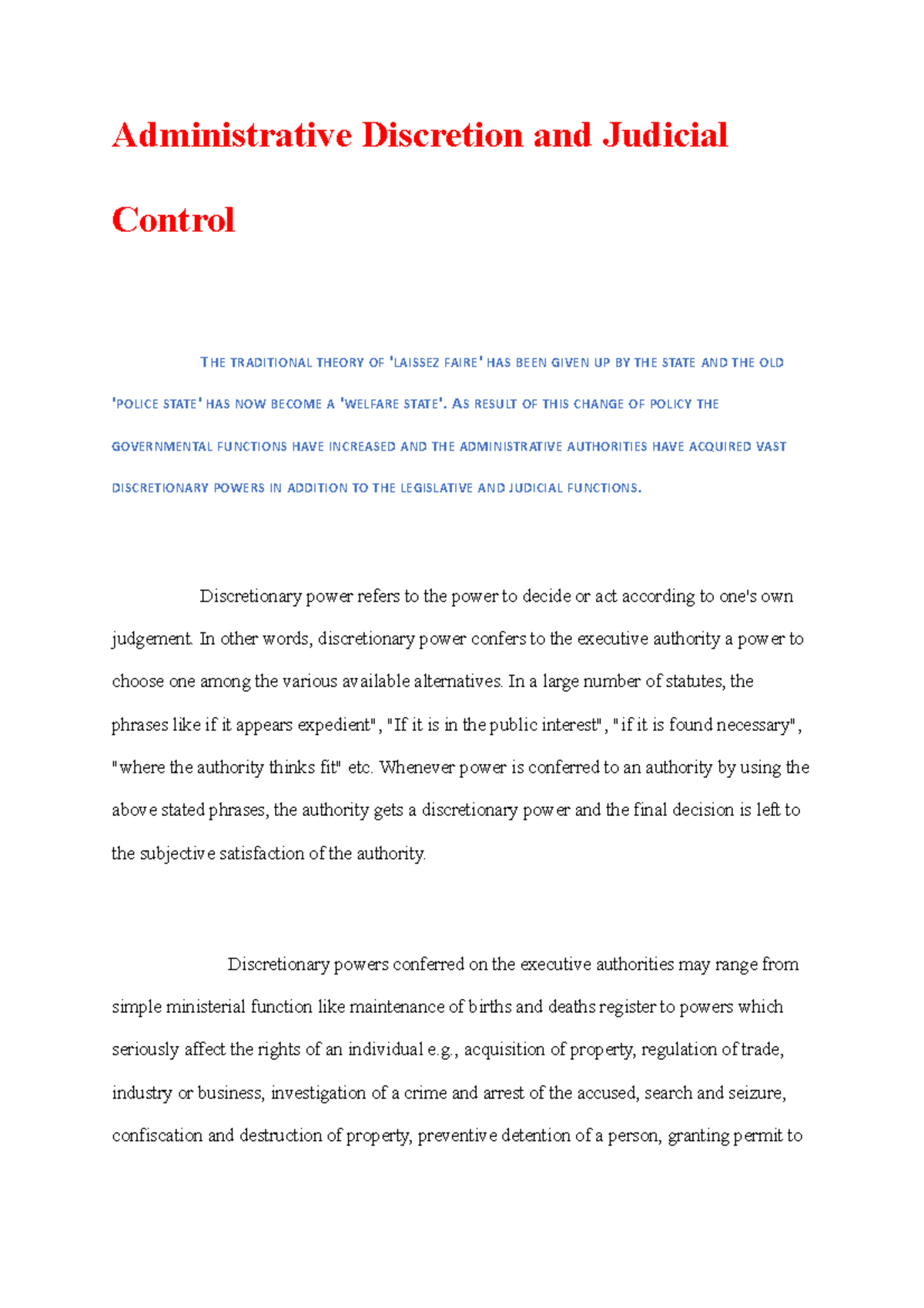 Administrative Discretion and Judicial Control - Administrative ...