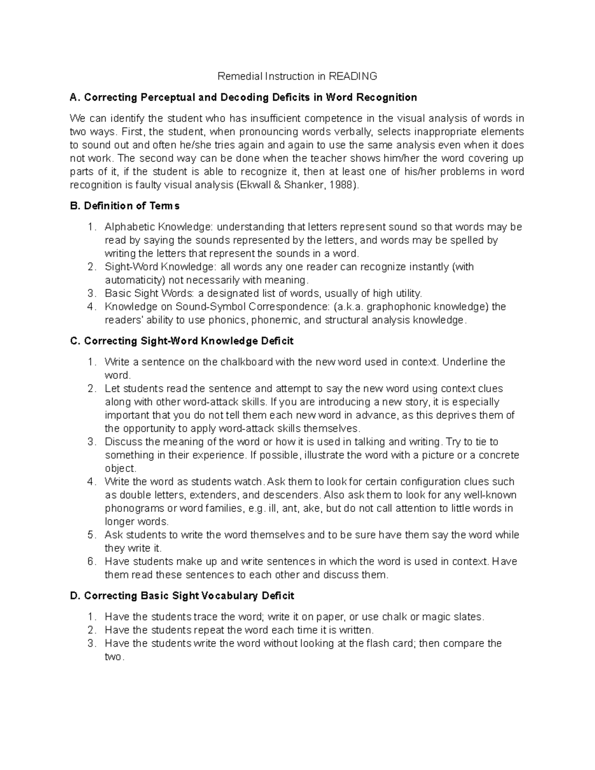 Remedial Instruction in Reading - Remedial Instruction in READING A ...