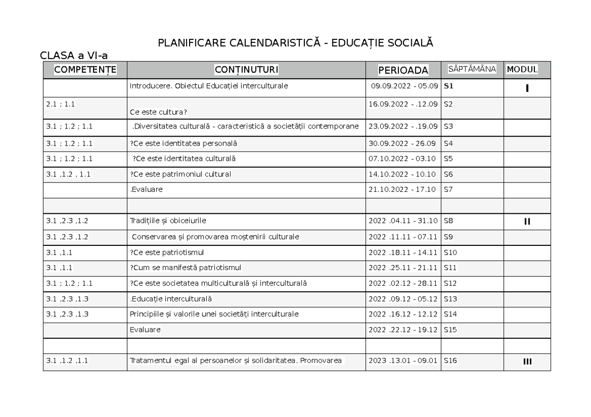 6 planificare calendaristica cls - PLANIFICARE CALENDARISTICĂ ...