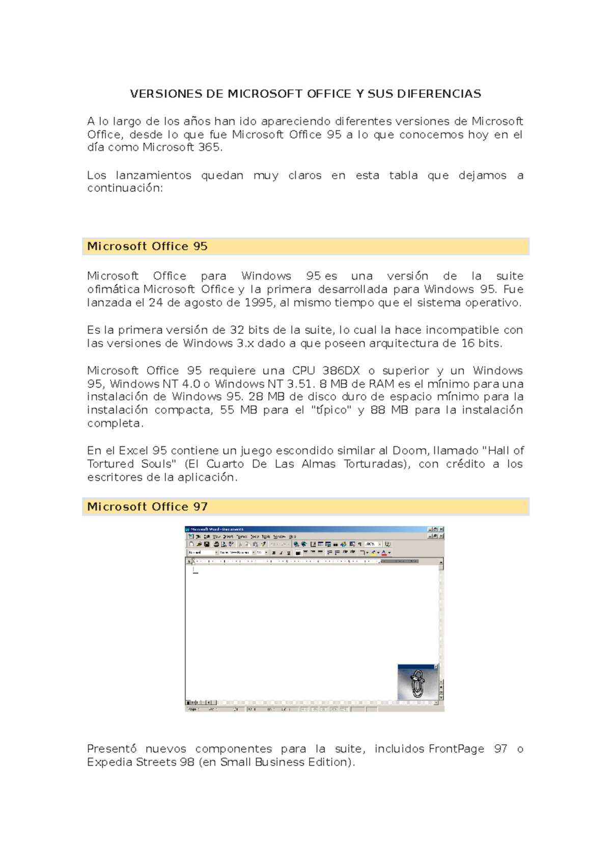 Versiones de word - apuntes - VERSIONES DE MICROSOFT OFFICE Y SUS ...