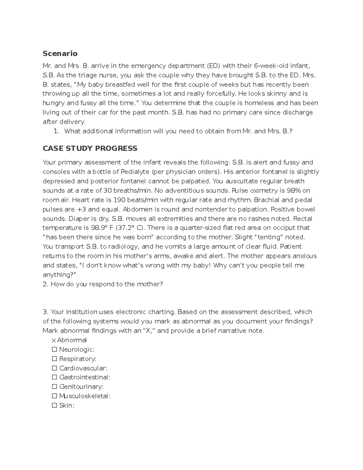 Acid Base Case Study - Scenario Mr. and Mrs. B. arrive in the emergency department (ED) with ...