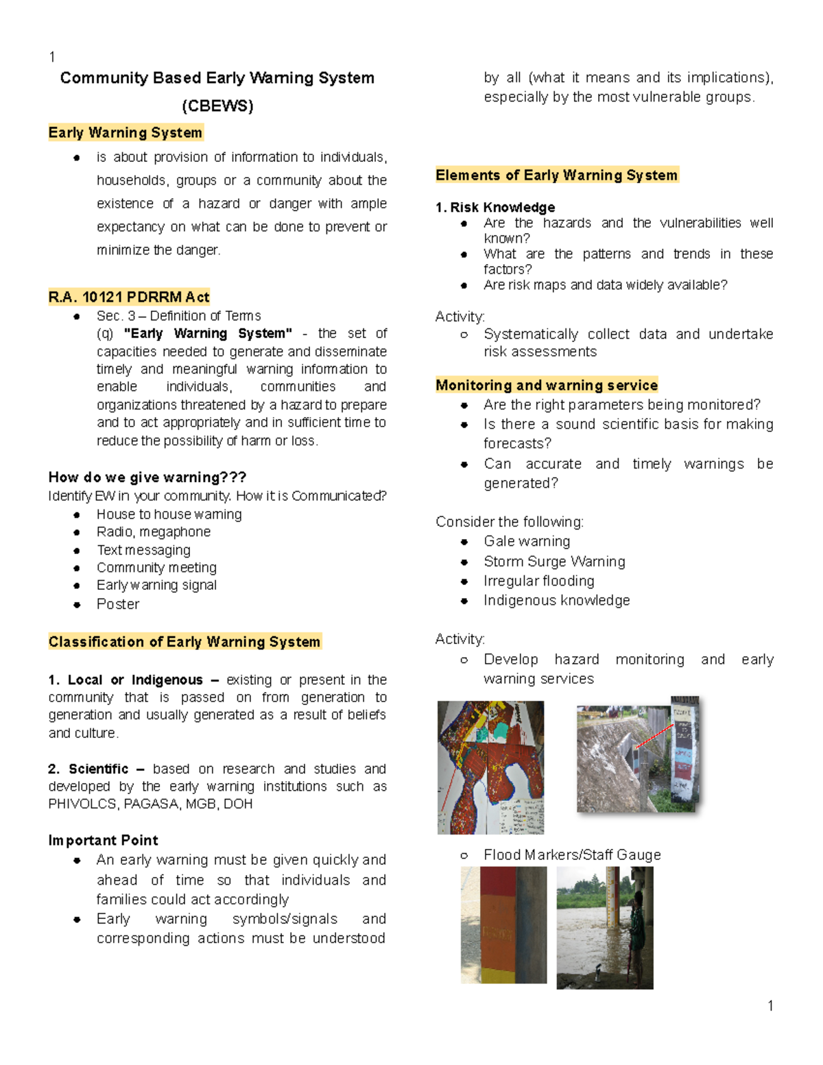 Early- Warning- System - Community Based Early Warning System (CBEWS) Early Warning System is ...