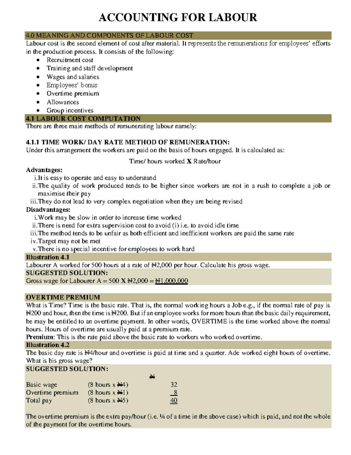 Accounting FOR Labour ACCOUNTING FOR LABOUR 4 MEANING AND COMPONENTS