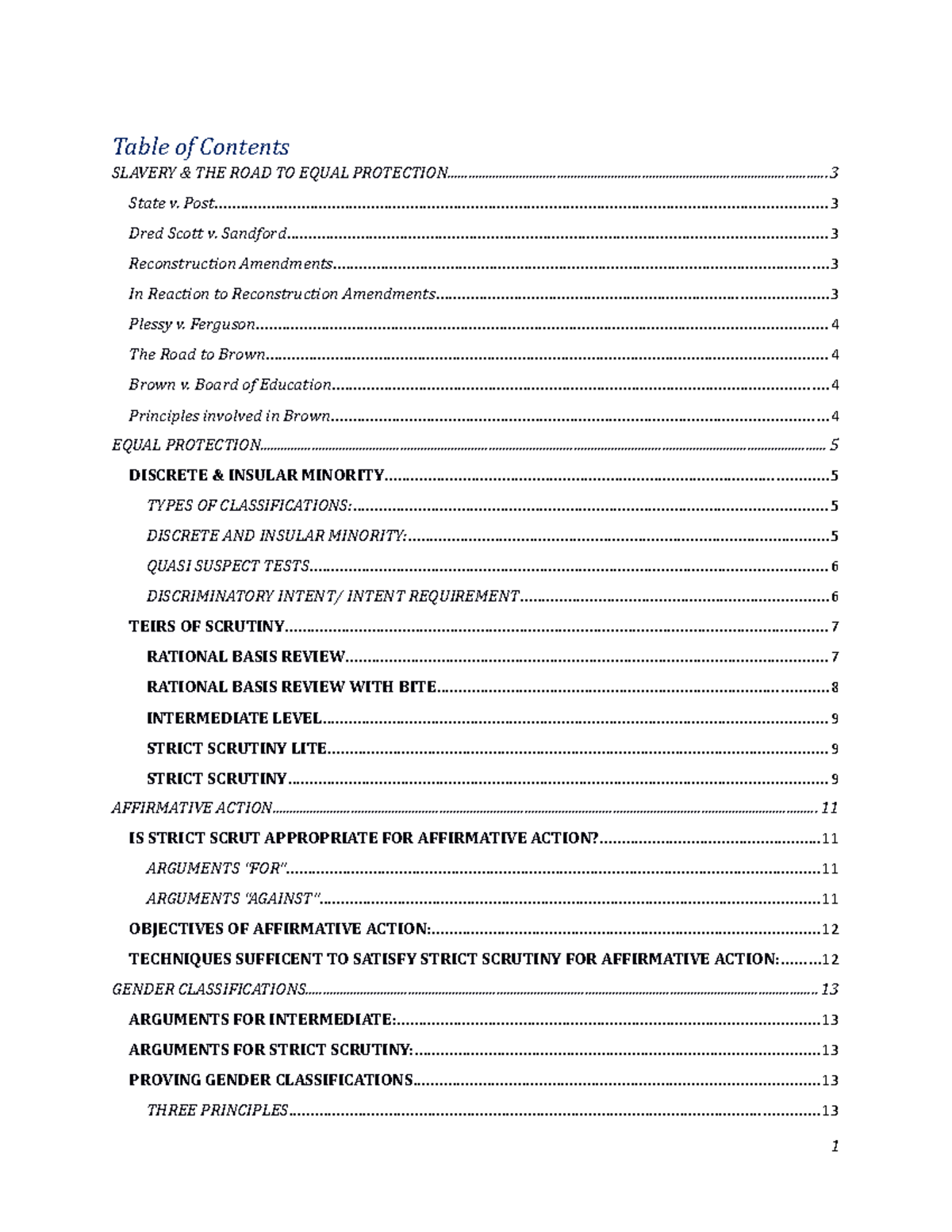 CON LAW 2 Outline - Table of Contents SLAVERY & THE ROAD TO EQUAL - Studocu