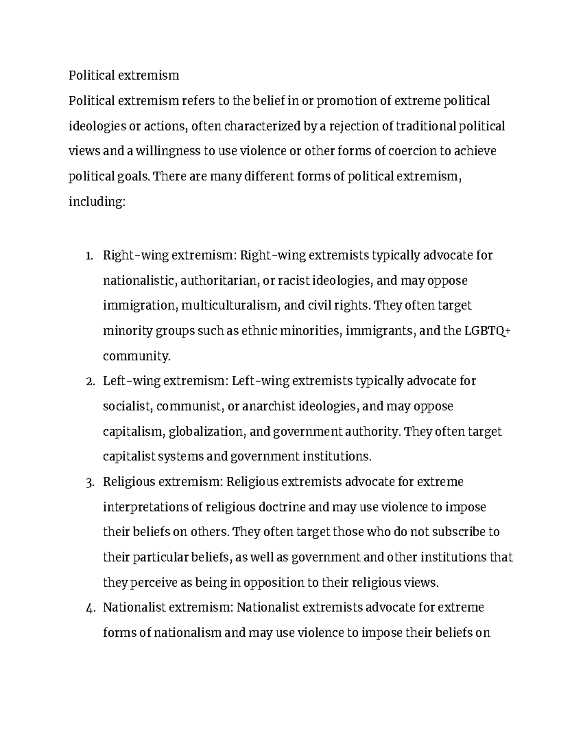 Political sciences(Political extremism) - Political extremism Political ...
