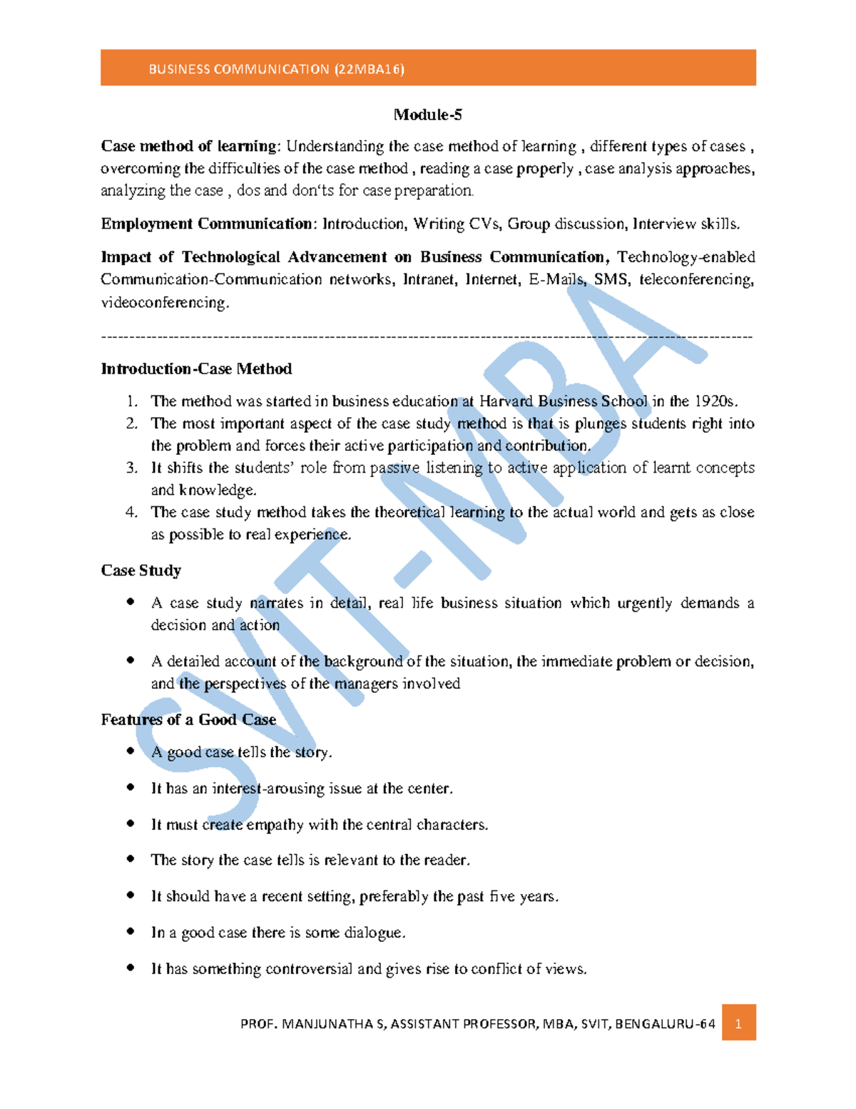 BC-5 Notes - Busin - Module- 5 Case method of learning: Understanding ...