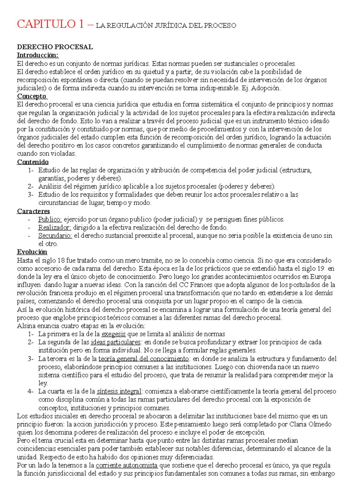 Procesal I - Resumen PRIMER PARCIAL - CAPITULO 1 – LA REGULACIÓN ...