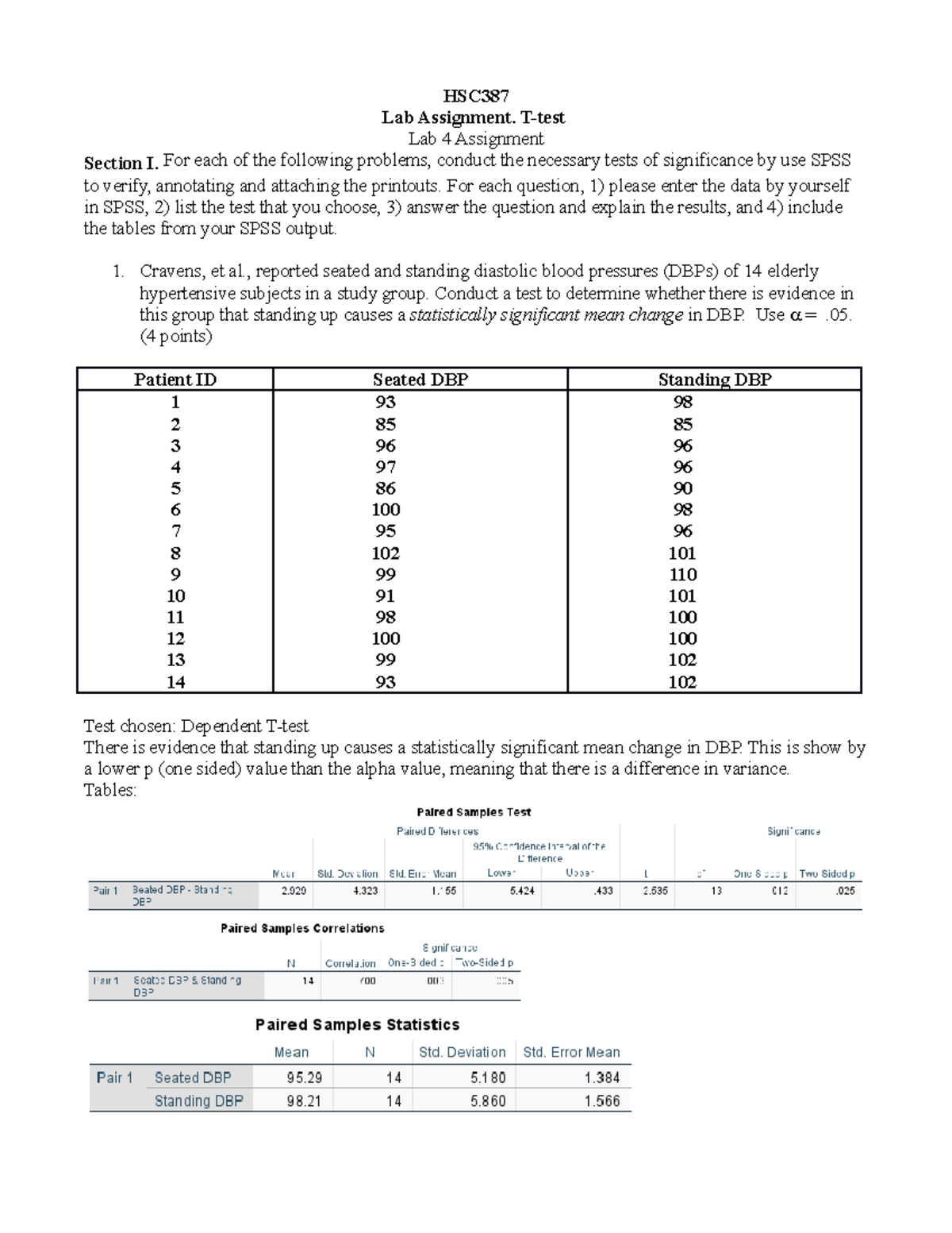 Lab 4 Assign Finished - Dr. Yao- HSC 387 - HSC Lab Assignment. T-test ...