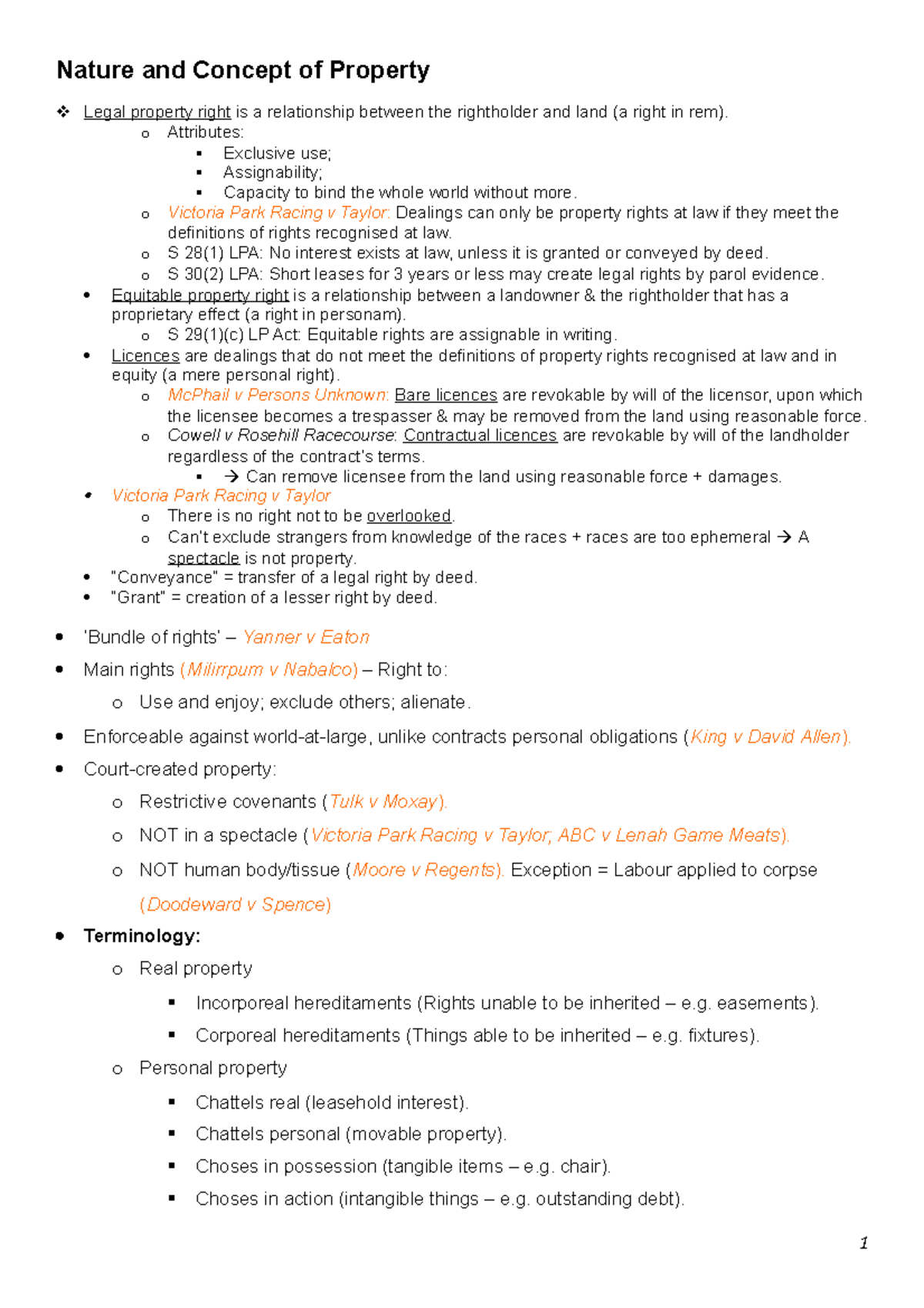 Property Law exam notes. - Nature and Concept of Property Legal ...
