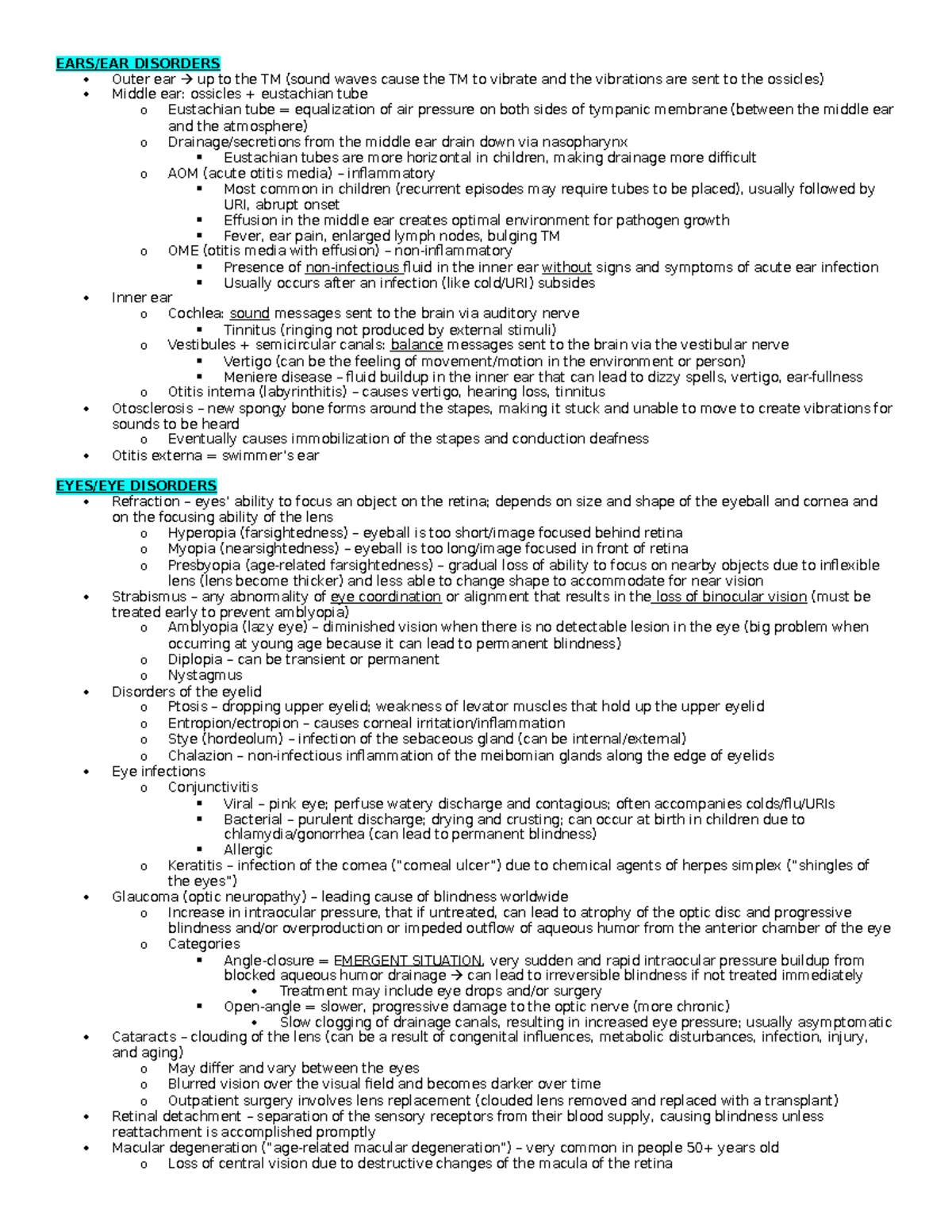 Patho Exam 2 Study Guide - EARS/EAR DISORDERS Outer ear up to the TM ...