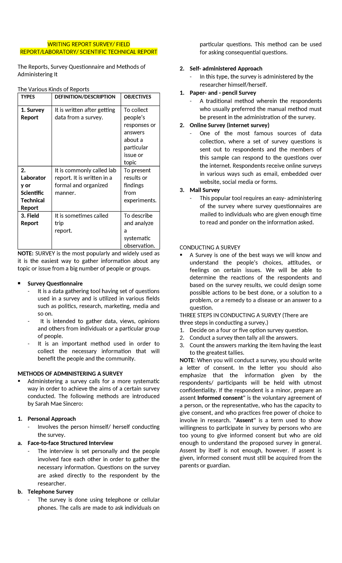 EAPP - EAPP - WRITING REPORT SURVEY/ FIELD REPORT/LABORATORY ...
