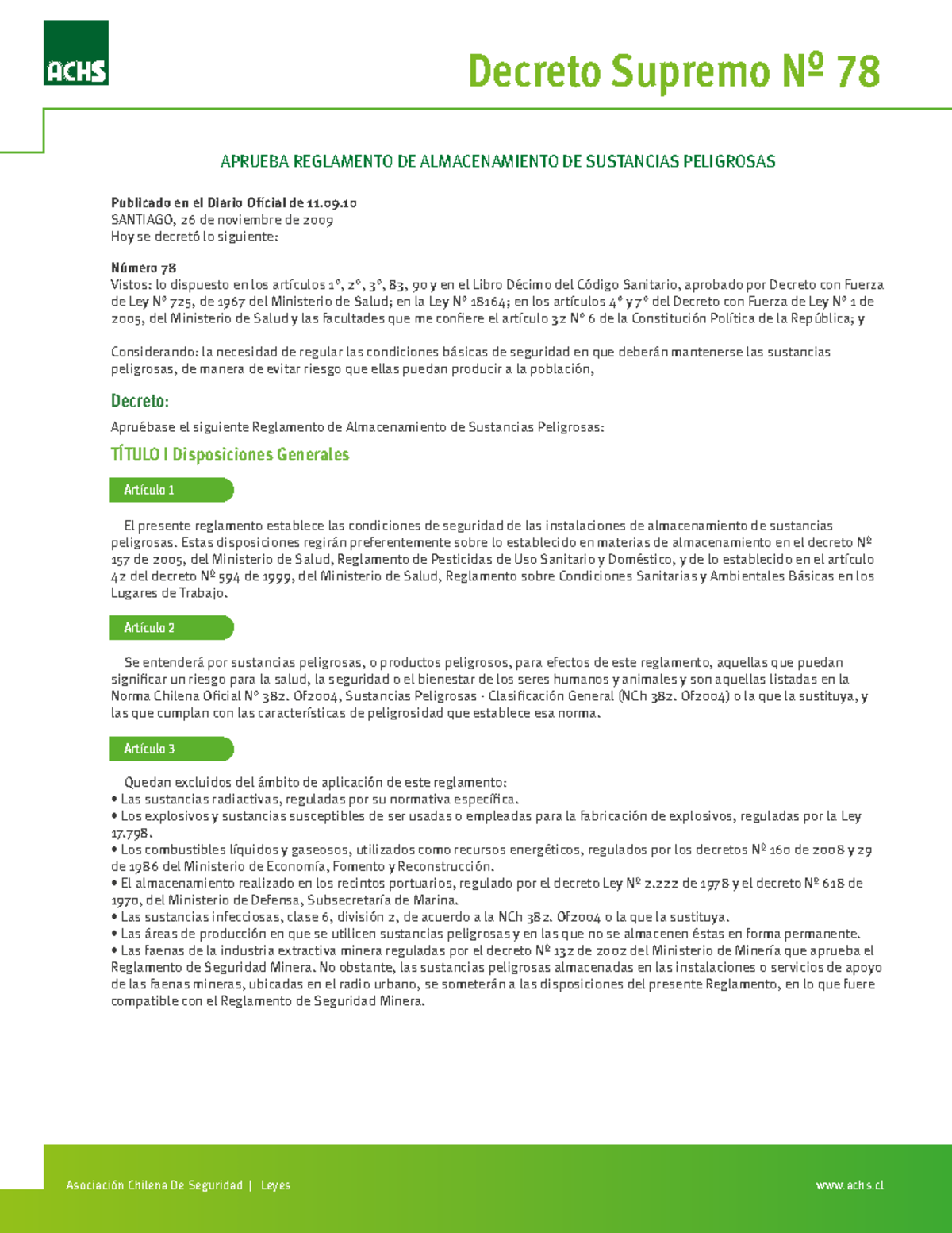 DS78 decreto supremo - APRUEBA REGLAMENTO DE ALMACENAMIENTO DE ...