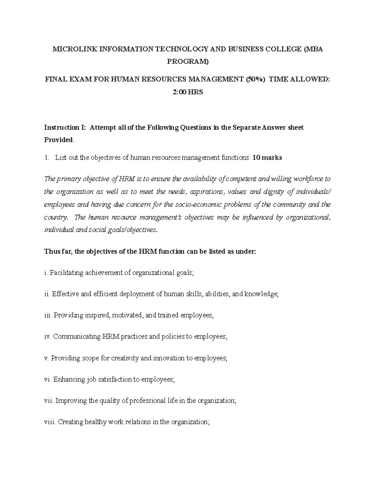 HRM Final Exam-1 - Assignment - AAU - Studocu