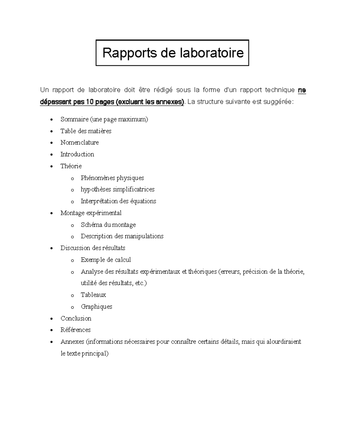 Alinot Rapports de laboratoire - Rapports de laboratoire Un rapport de ...