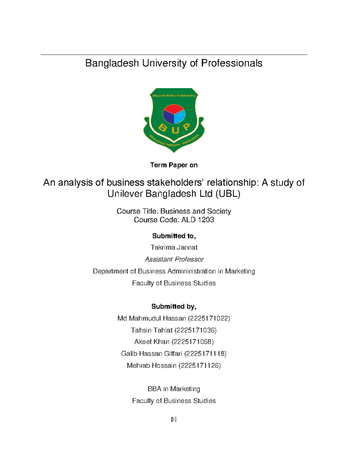 An analysis of business stakeholders’ relationship: A study of Unilever Bangladesh Ltd (UBL ...