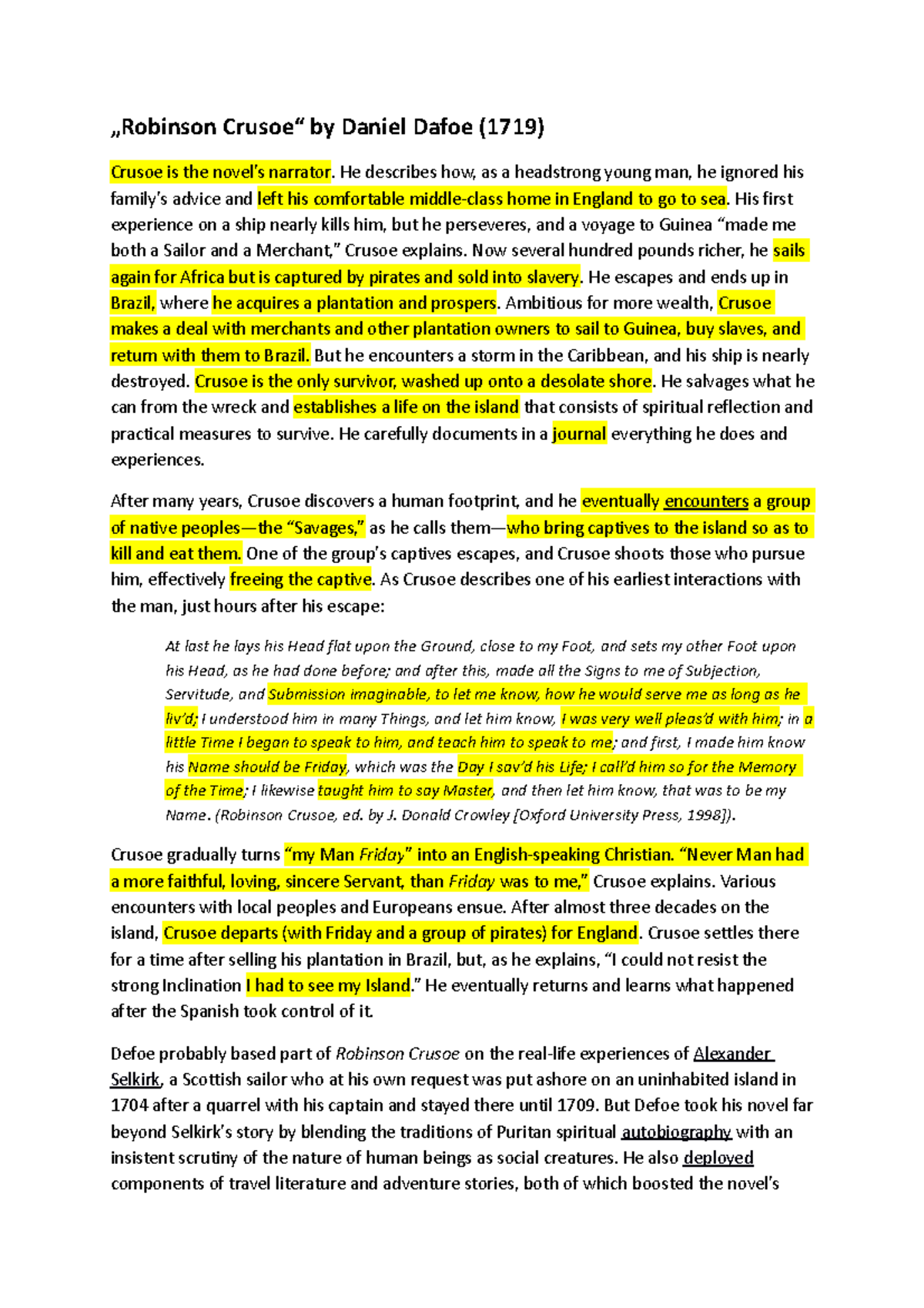 Robinson Cruseo summary and characters - „Robinson Crusoe“ by Daniel ...