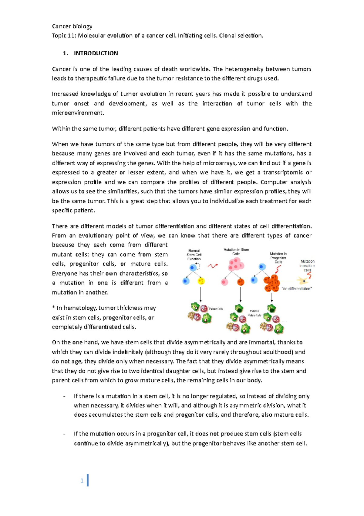 Lesson 11 - Lecture notes 11 - Cancer biology Topic 11: Molecular ...