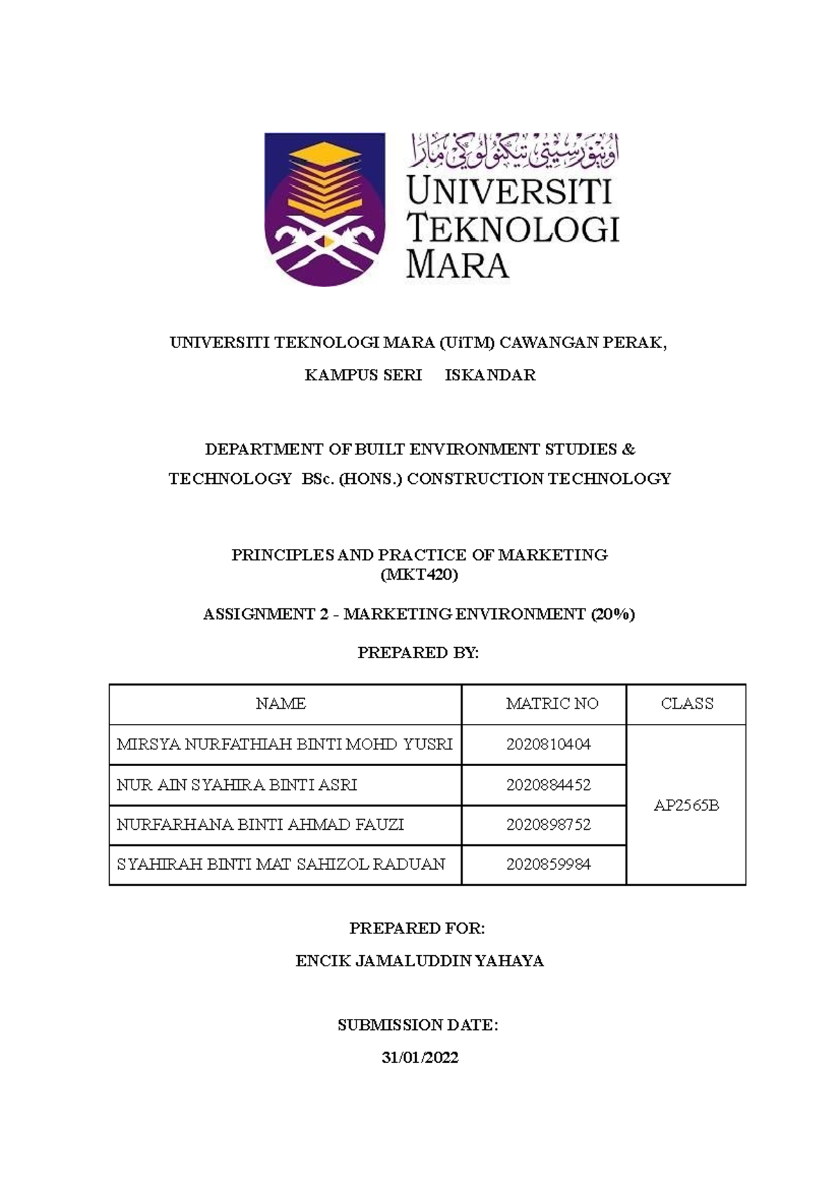 AP2565B Assignment 2 Marketing Environment Group 7 - UNIVERSITI ...