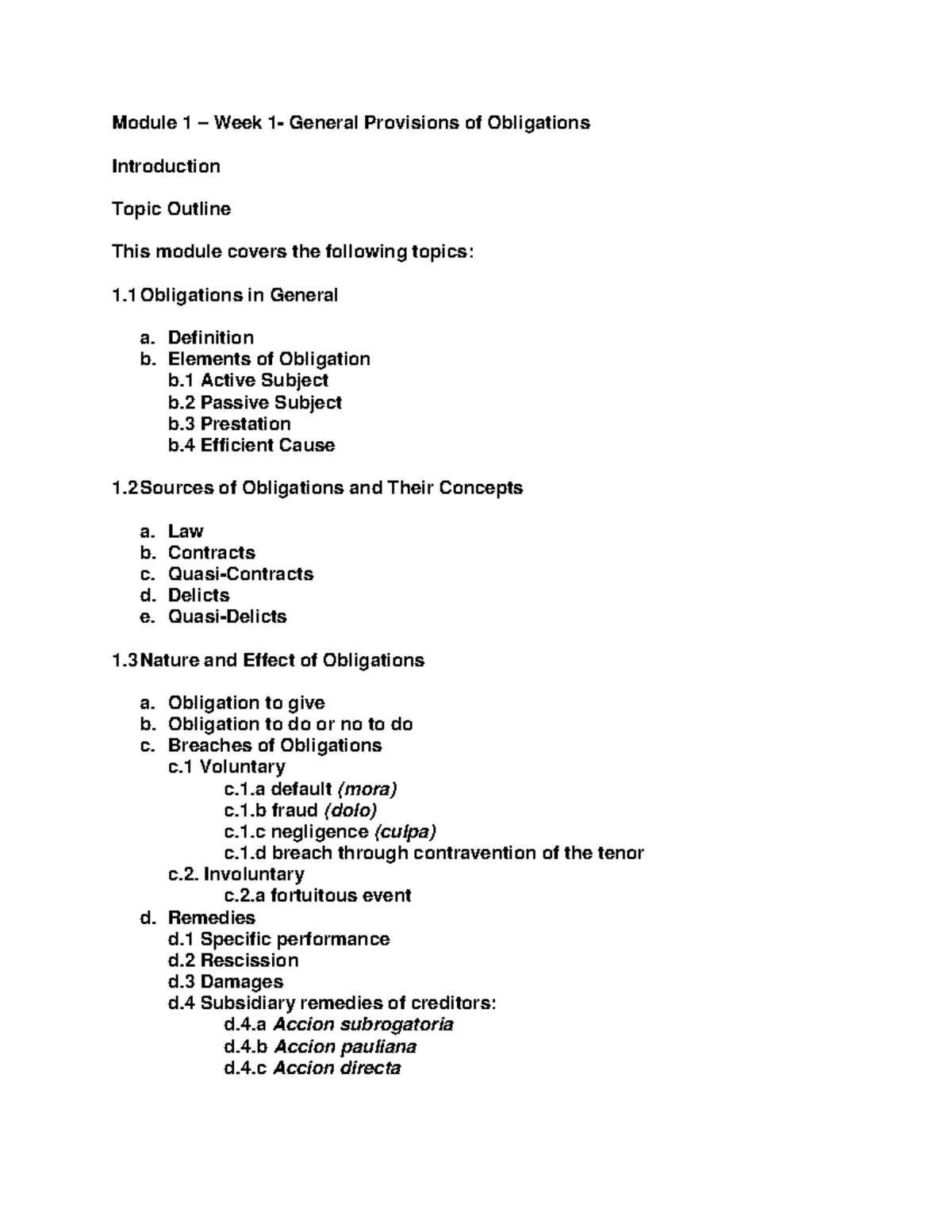 Obligations and Contracts Modular Week 1 - Warning: TT: undefined function: 32 Module 1 – Week 1 ...