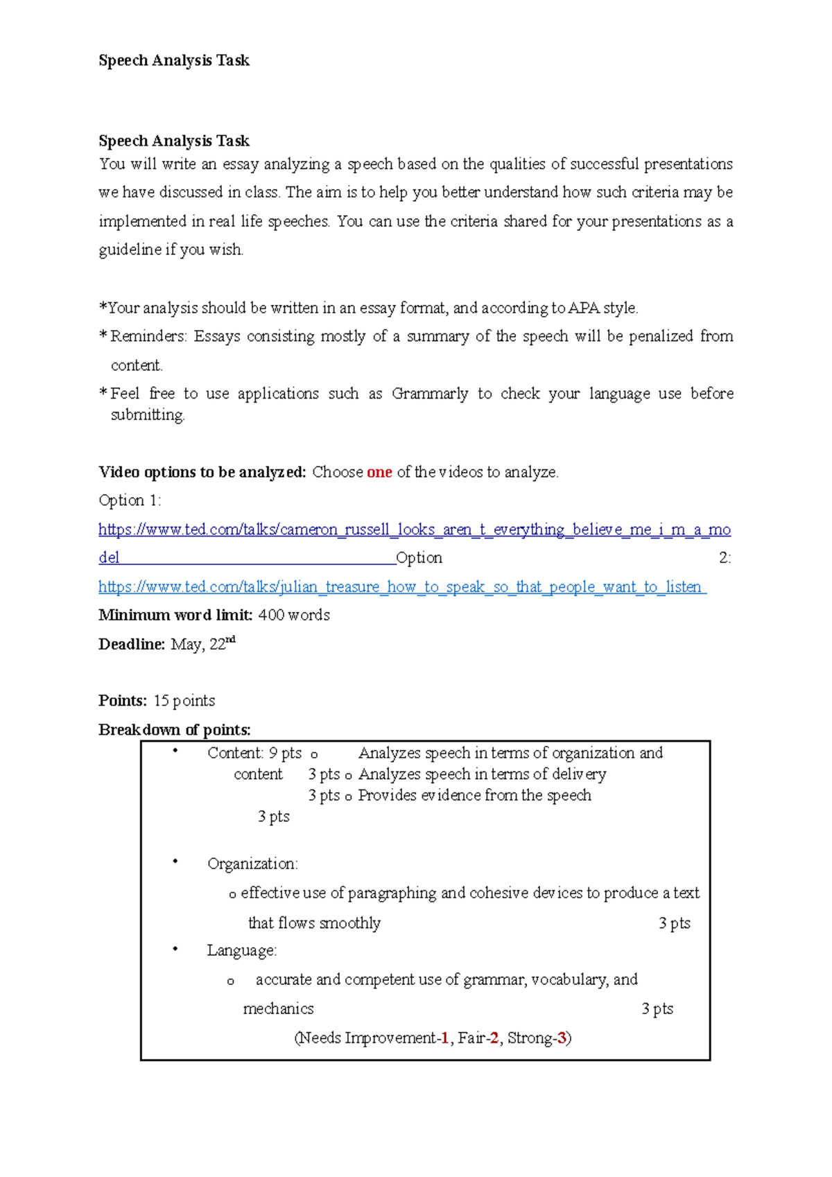 Speech Analysis Task Spring 22-option 1 - Speech Analysis Task Speech ...